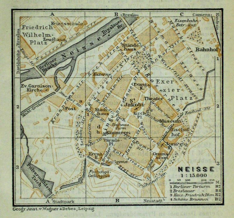 Neisse (Nysa), old coloured City Map, printed in 1900 | eBay