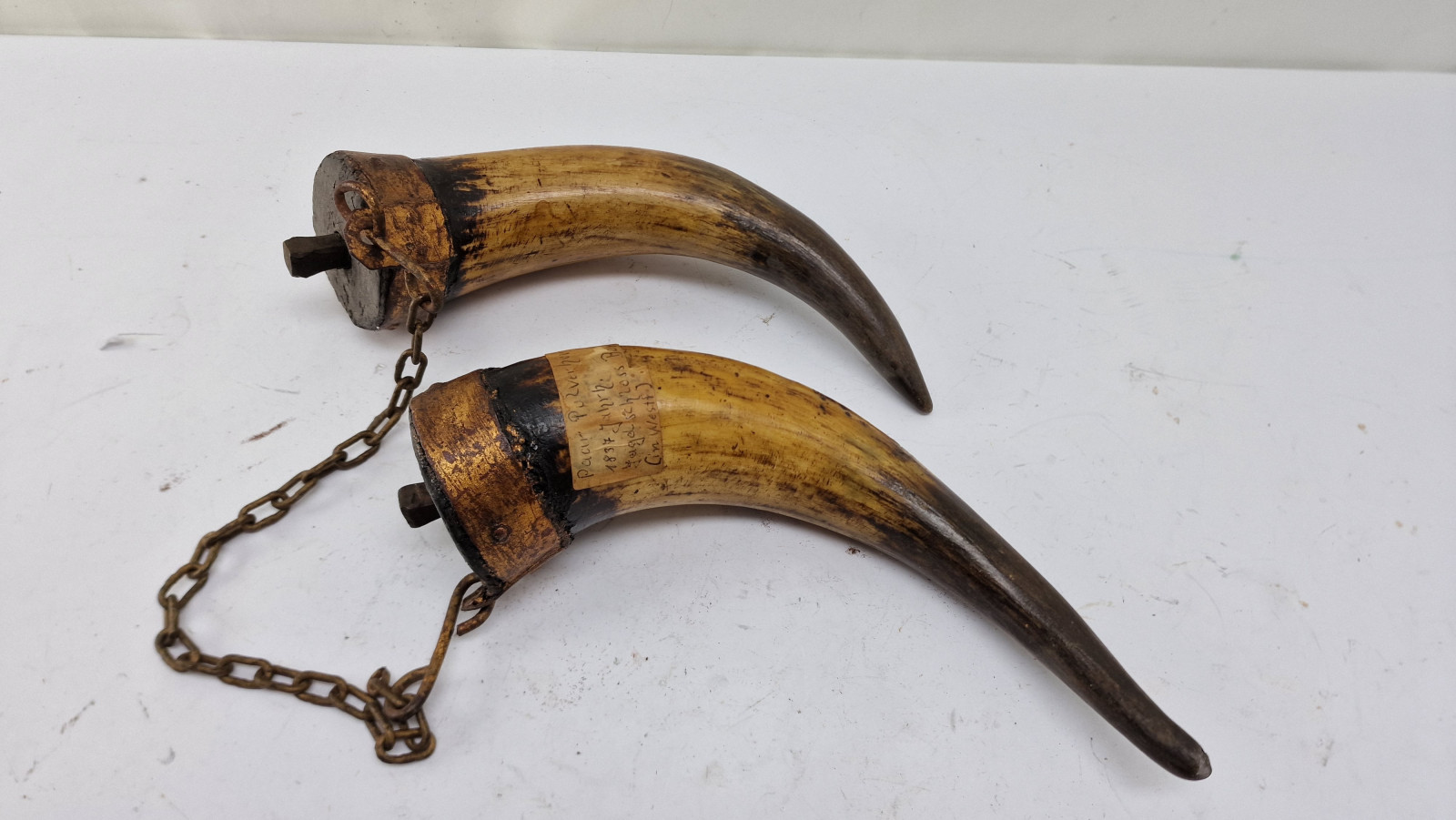 Aus Nachlass -1 Paar antike Pulverhörner von 1837 - eGun